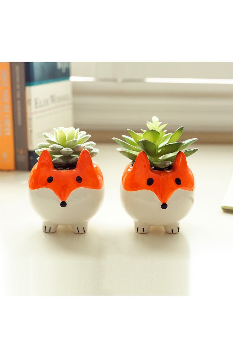 FLORA BUNDA Faux Succulent in 3.5" Small Orange Fox Ceramic Planter ...