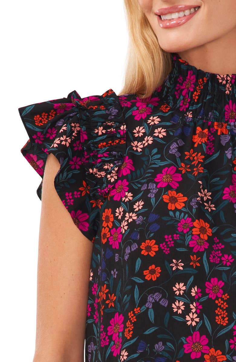 CeCe Floral Print Flutter Sleeve Blouse | Nordstromrack