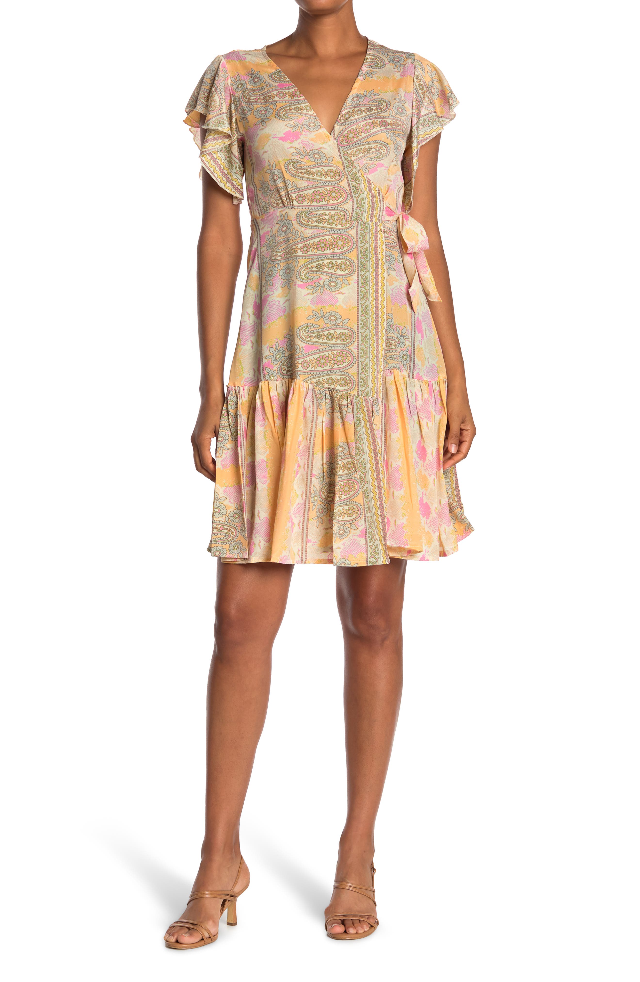 Raga Vienna Flutter Sleeve Wrap Dress | Nordstromrack