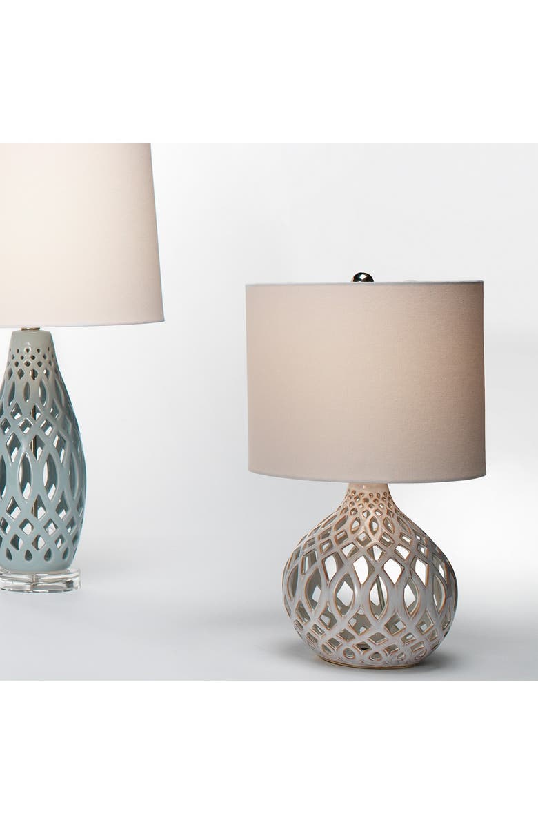 JAMIE YOUNG Fretwork Table Lamp in Cream Ceramic with Drum Shade in ...