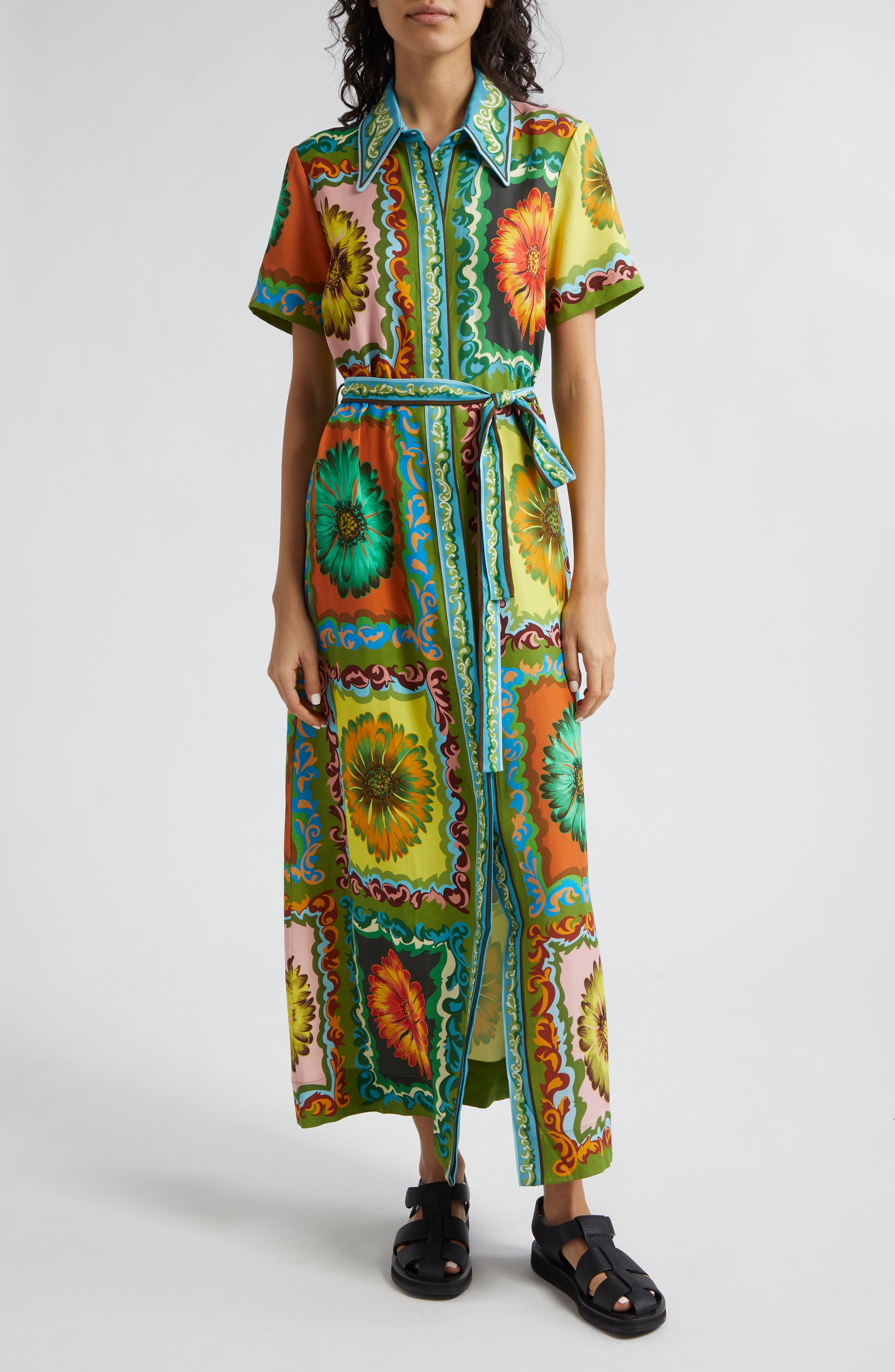 ALEMAIS Disco Daisy Tie Waist Shirtdress | Nordstrom
