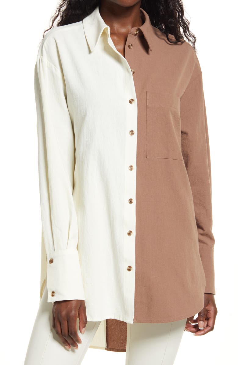 Topshop Oversize Half & Half Button-Up Shirt | Nordstromrack