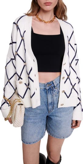 maje Diamond pattern knitted cardigan | Nordstrom