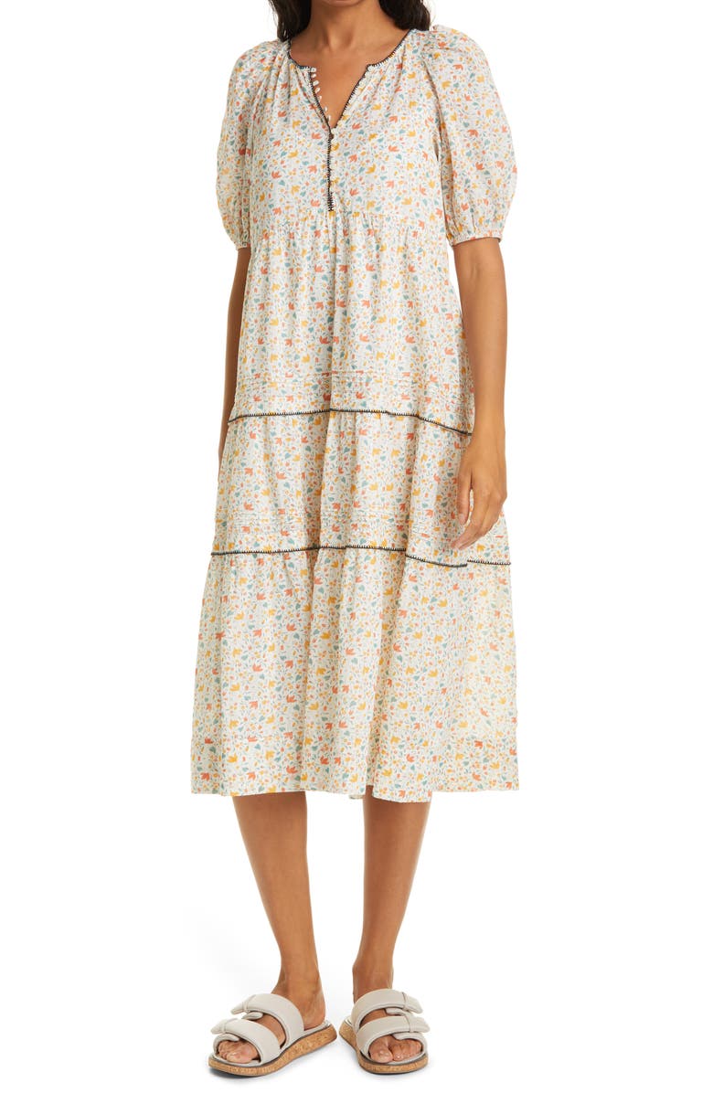THE GREAT. The Whipstitched Ravine Floral Tiered Midi Dress | Nordstromrack