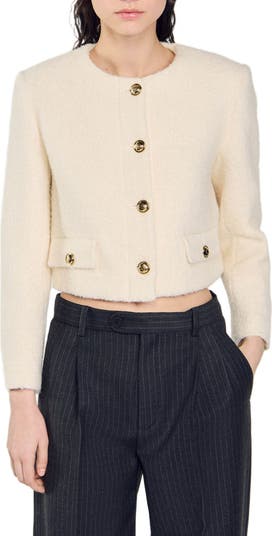 SANDRO Cropped bouclé wool jacket | Nordstrom