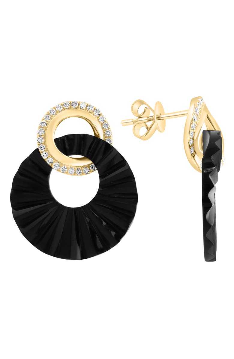EFFY 14K Yellow Gold Diamond Pavé & Onyx Double Link Drop Earrings ...
