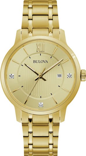 BULOVA Diamond Dial Three Hand Quartz Bracelet Watch, 42mm | Nordstromrack