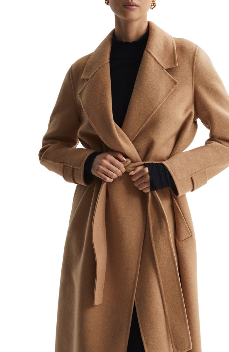 Reiss Emile Belted Wool Blend Long Coat | Nordstromrack