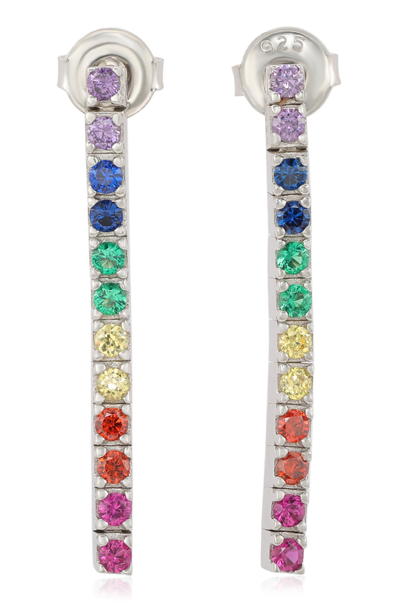 SUZY LEVIAN Sterling Silver Rainbow CZ Linear Drop Earrings | Nordstromrack