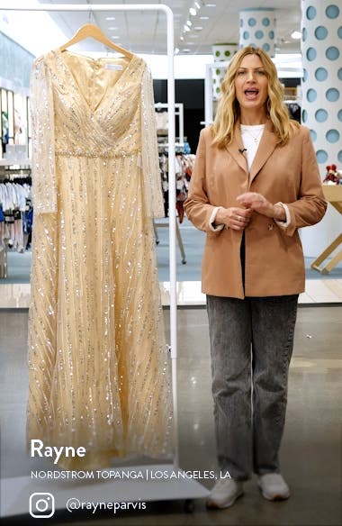 Mac Duggal Embroidered Net Long Sleeve A-Line Gown | Nordstrom