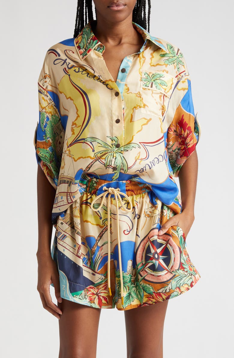 Zimmermann Alight Map Print Silk Button-Up Shirt | Nordstromrack