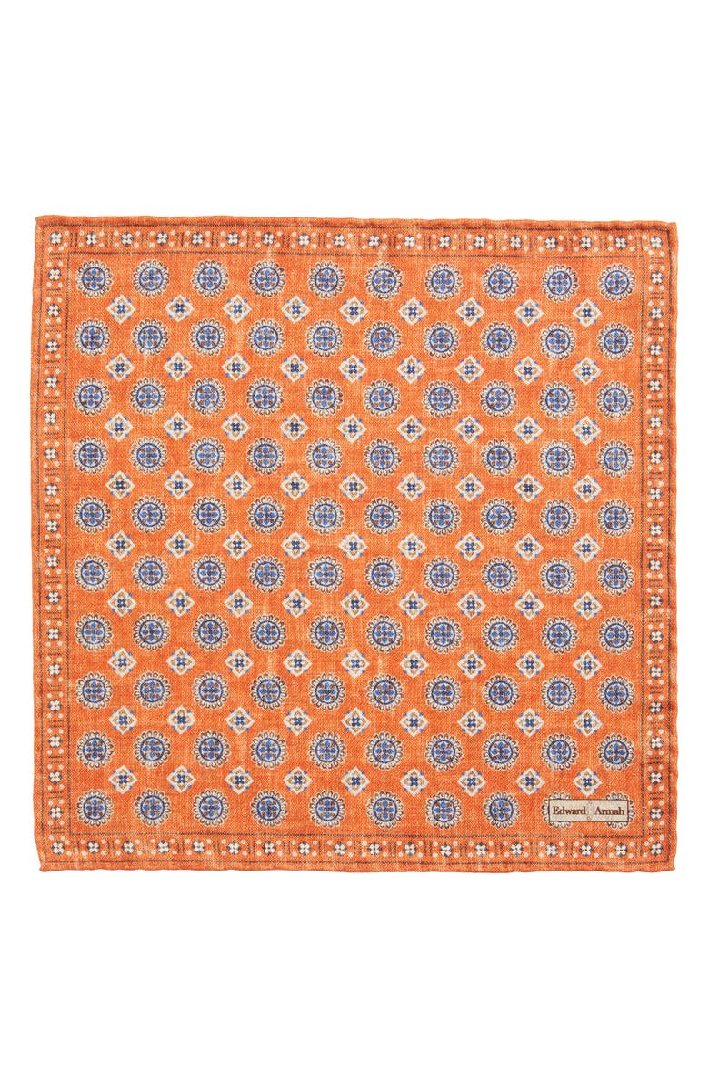 EDWARD ARMAH Orange Medallion Print Reversible Silk Pocket Square ...