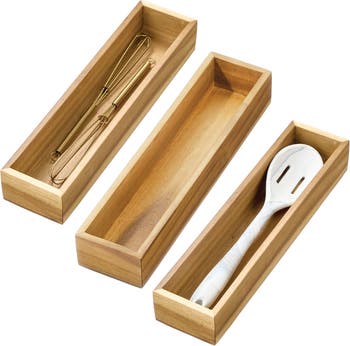 iDesign Acacia Wood Narrow Kitchen Drawer Organizer - Set of 3 ...