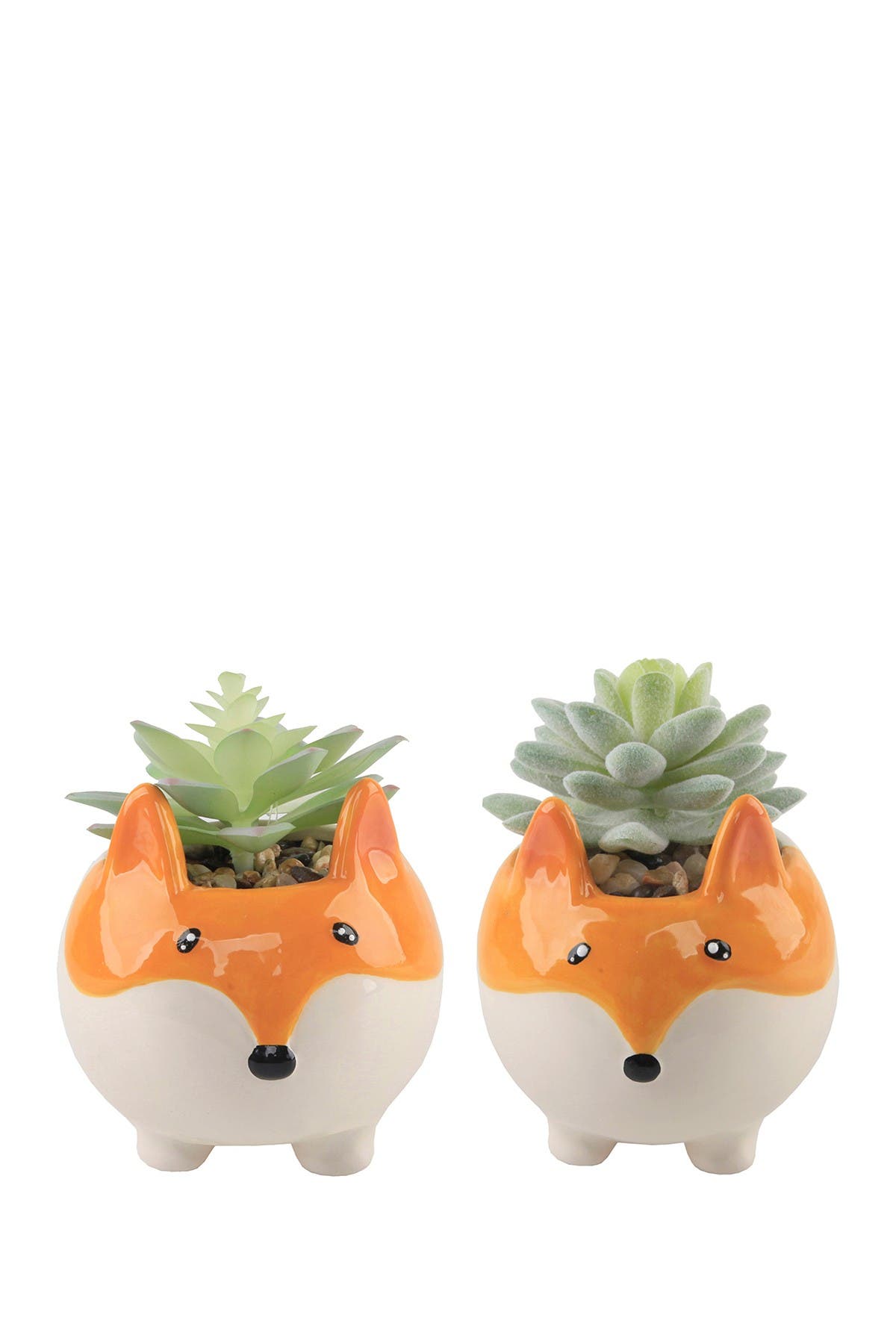 FLORA BUNDA Faux Succulent in 3.5" Small Orange Fox Ceramic Planter ...
