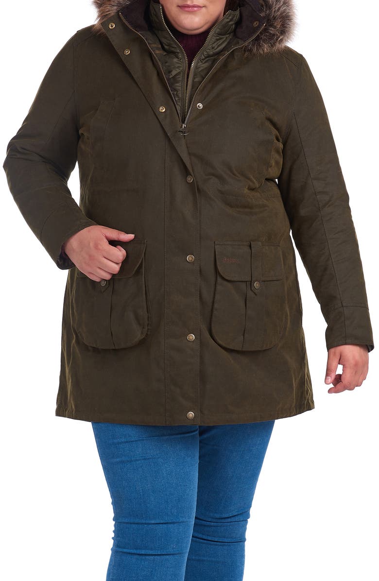 Barbour Homeswood Waxed Cotton Hooded Raincoat with Faux Fur Trim ...