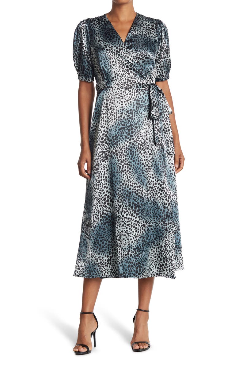 Pleione Satin Animal Print Wrap Midi Dress | Nordstromrack