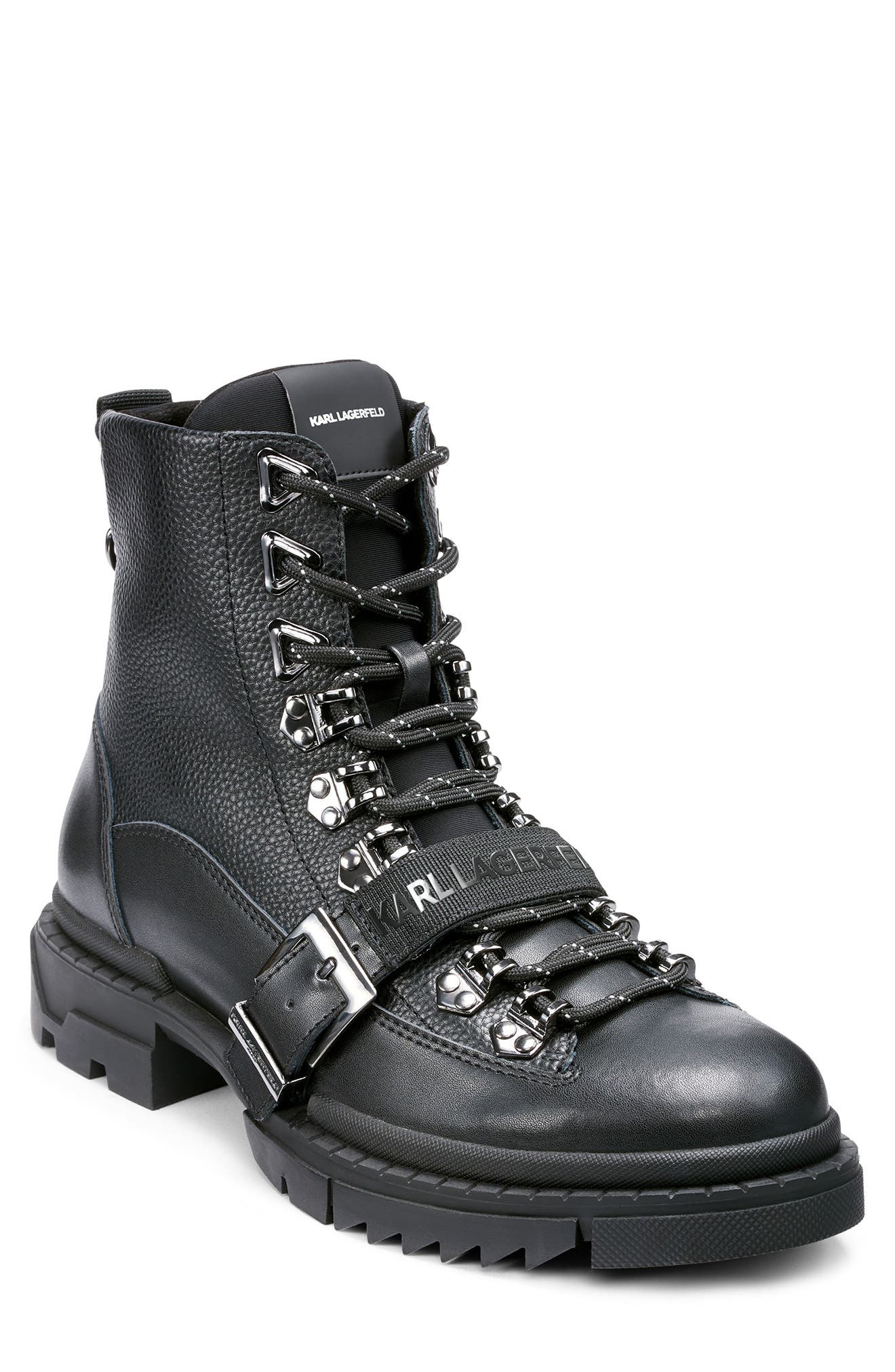 KARL LAGERFELD PARIS Grained Leather Buckled Boot (Men) | Nordstromrack