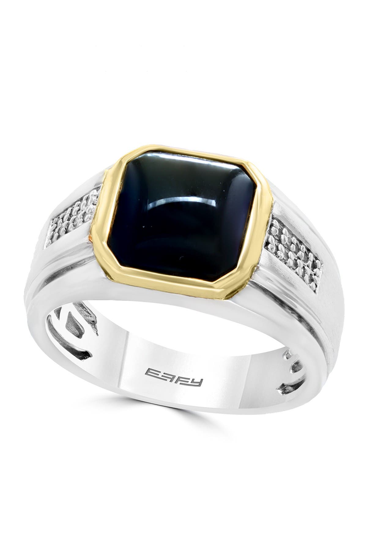 EFFY Sterling Silver & 14K Yellow Gold Pave Diamond & Black Onyx Ring ...
