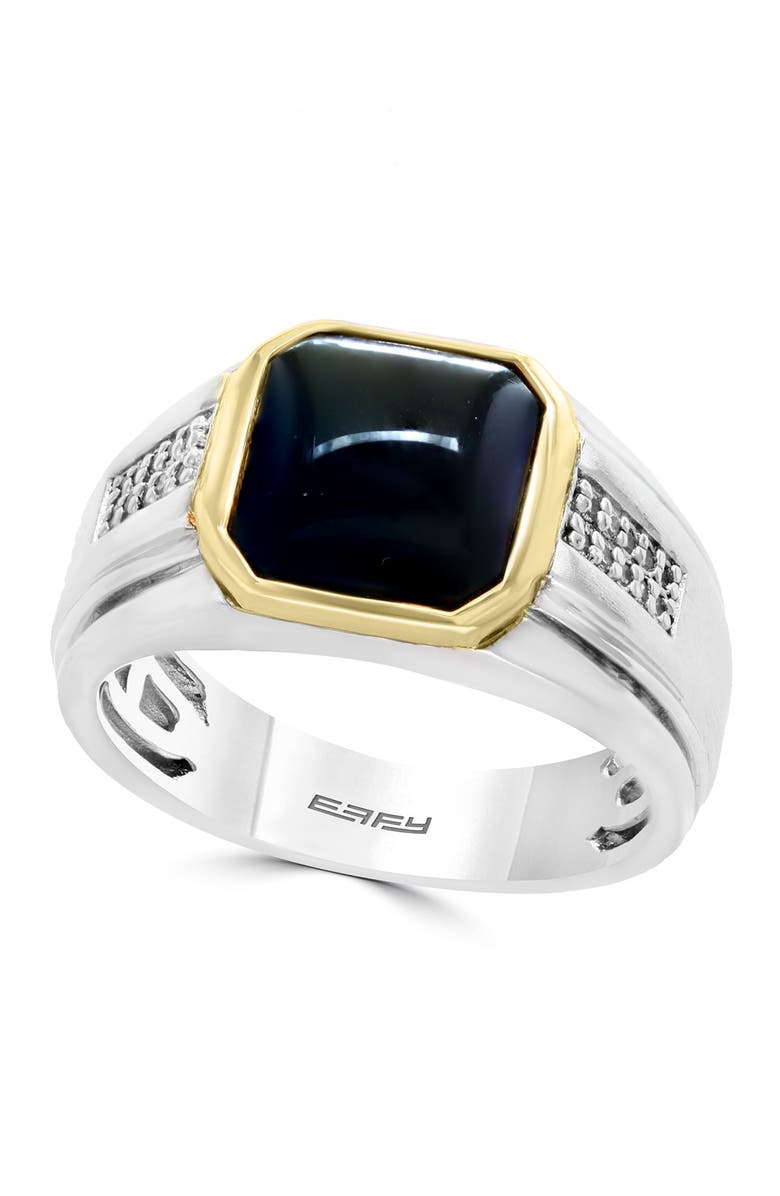 EFFY Sterling Silver & 14K Yellow Gold Pave Diamond & Black Onyx Ring ...