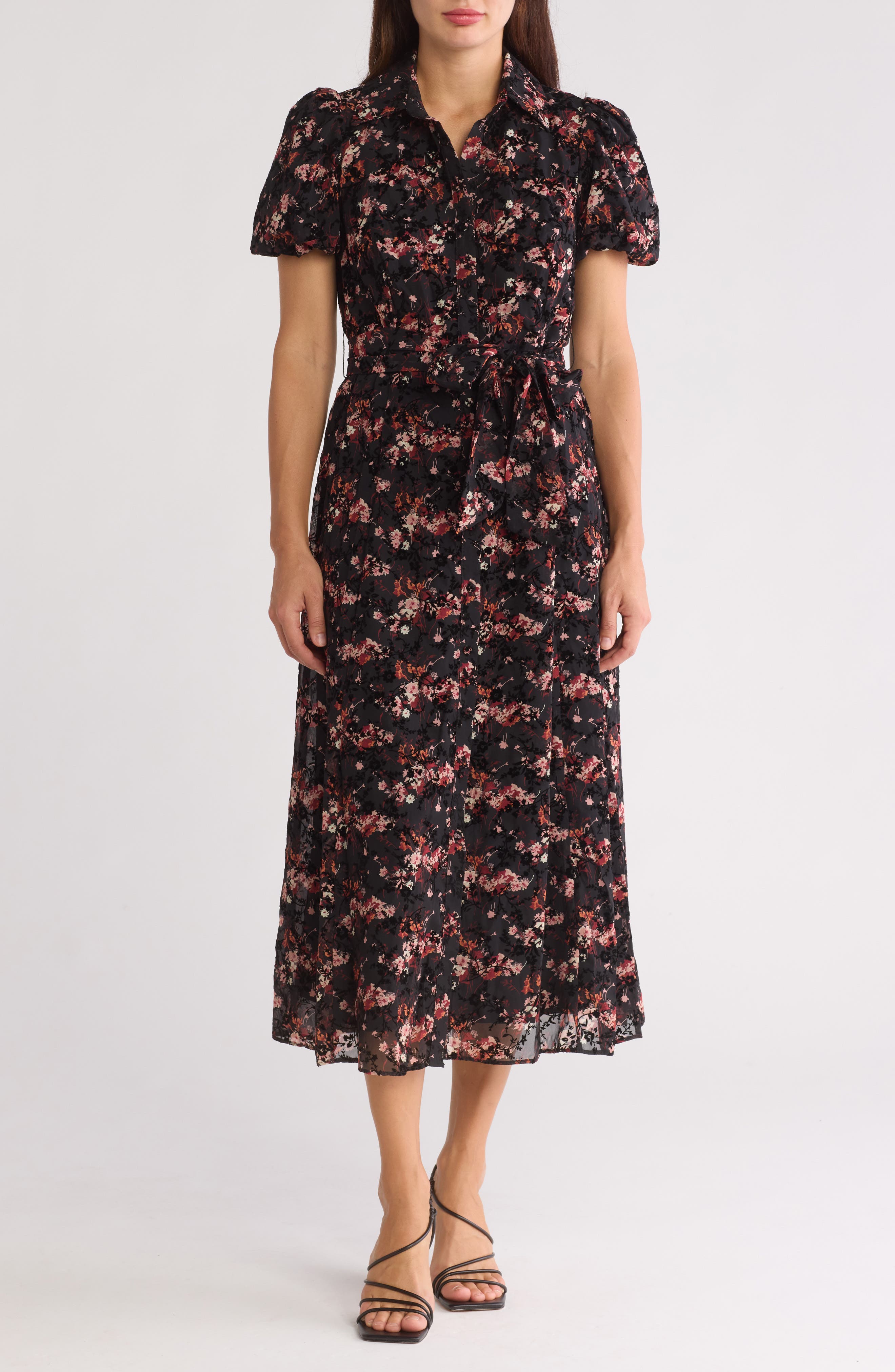 SANDRA DARREN Floral Short Sleeve Shirtdress | Nordstromrack