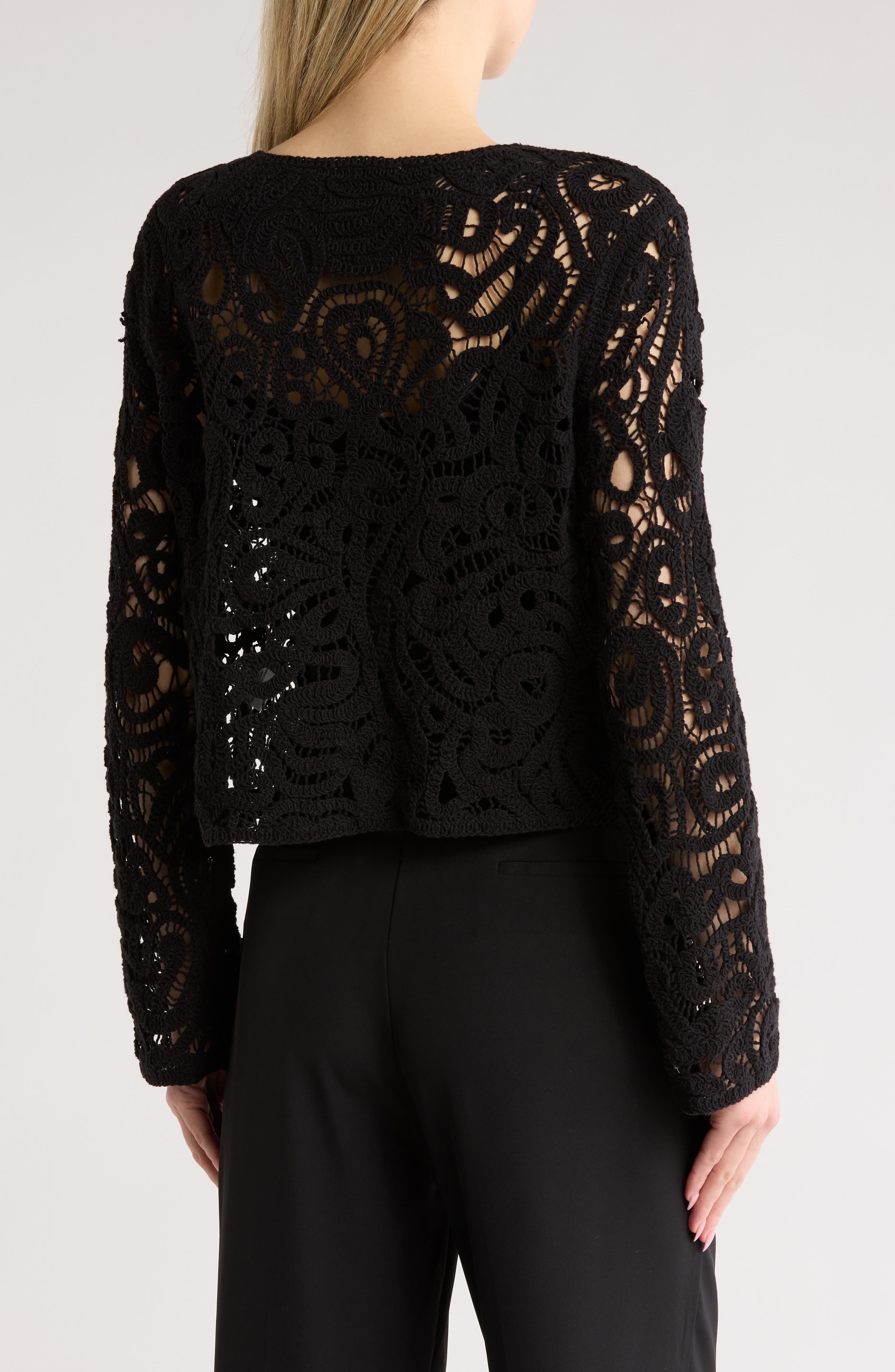JASON WU Long Sleeve Crewneck Crochet Top | Nordstromrack