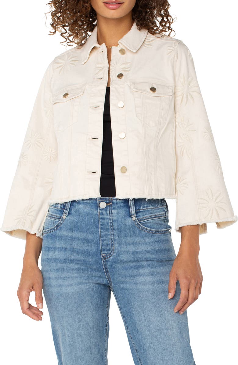 Liverpool Los Angeles Floral Embroidered Raw Edge Trucker Jacket ...