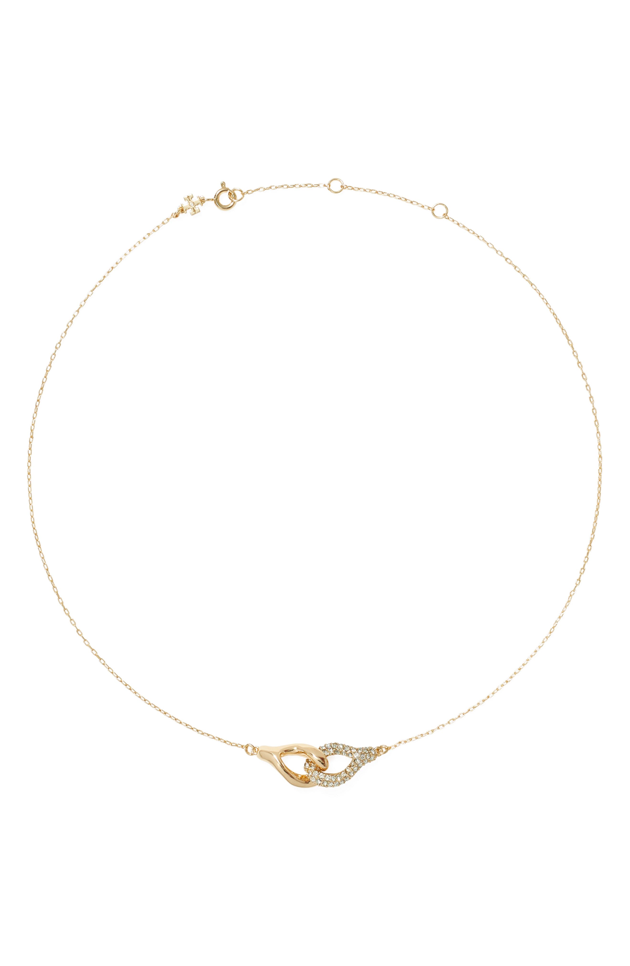 Tory Burch Interlocking Pavé Wishbone Pendant Necklace | Nordstrom