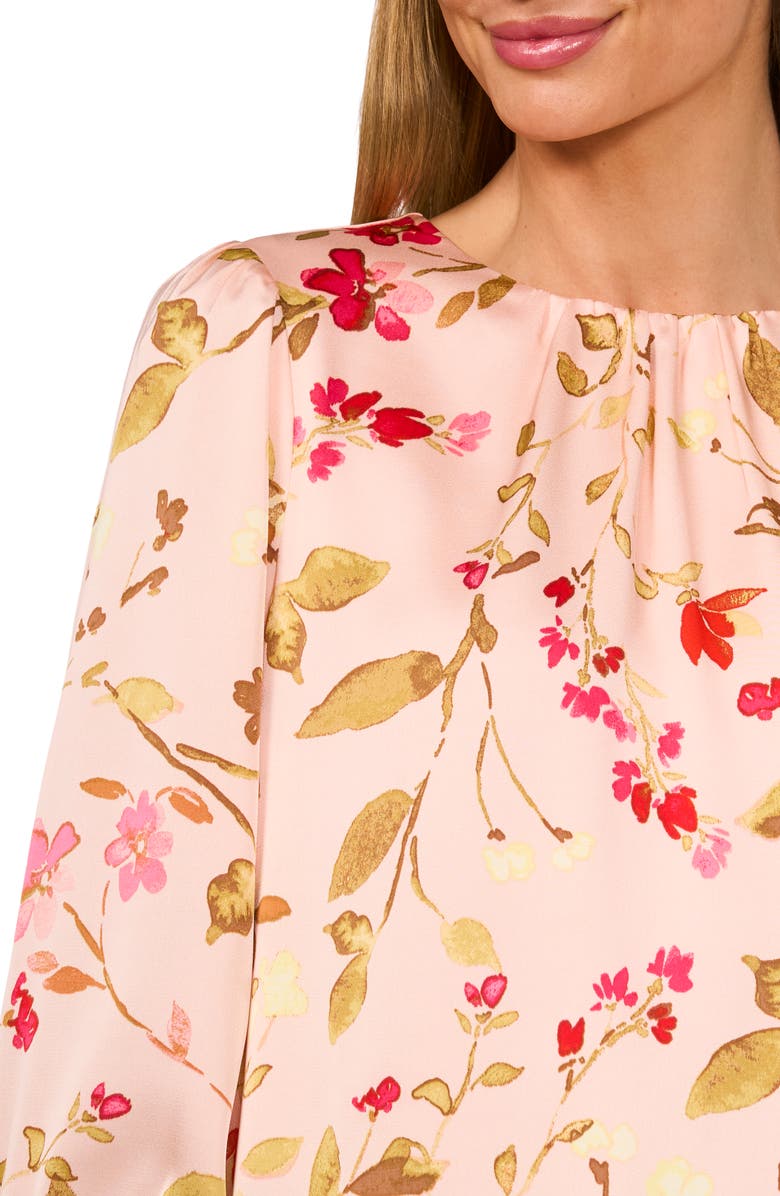 CeCe Floral Ruffle Cuff Charmeuse Top | Nordstrom