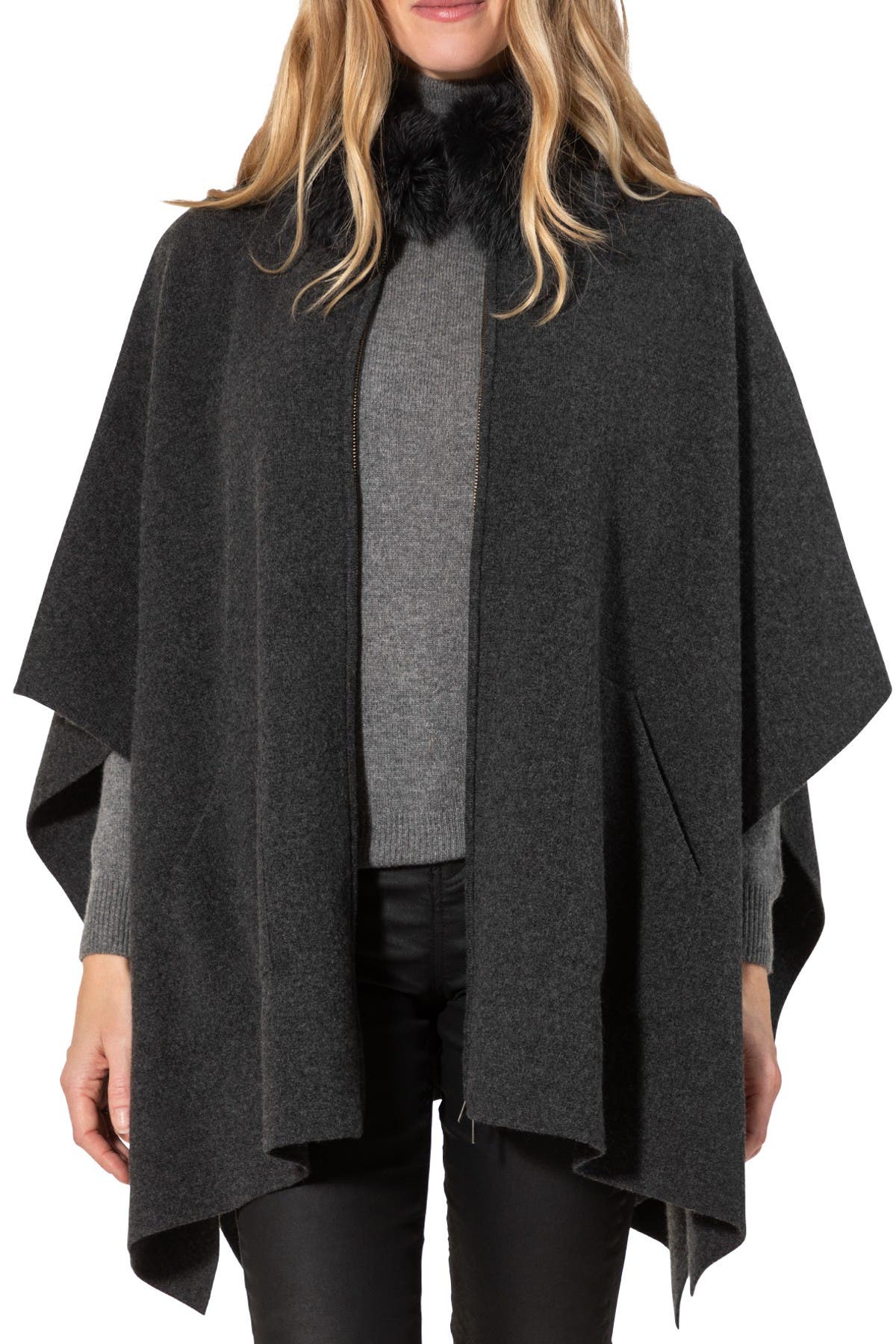 Sofia Cashmere Genuine Fox Fur Knit Cape | Nordstromrack