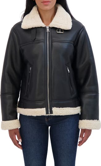 Sebby Faux Shearling Trim Aviator Jacket | Nordstromrack