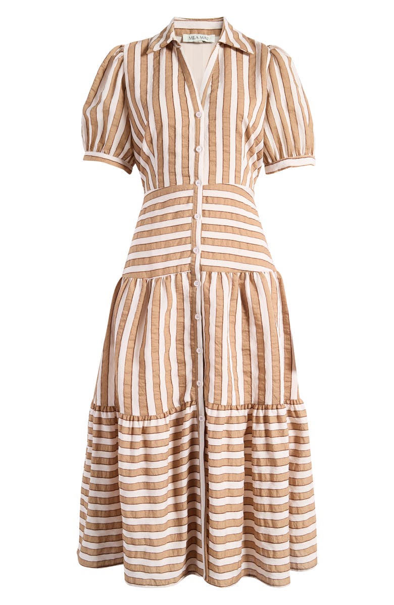 Mila Mae Stripe Puff Sleeve Midi Dress | Nordstromrack