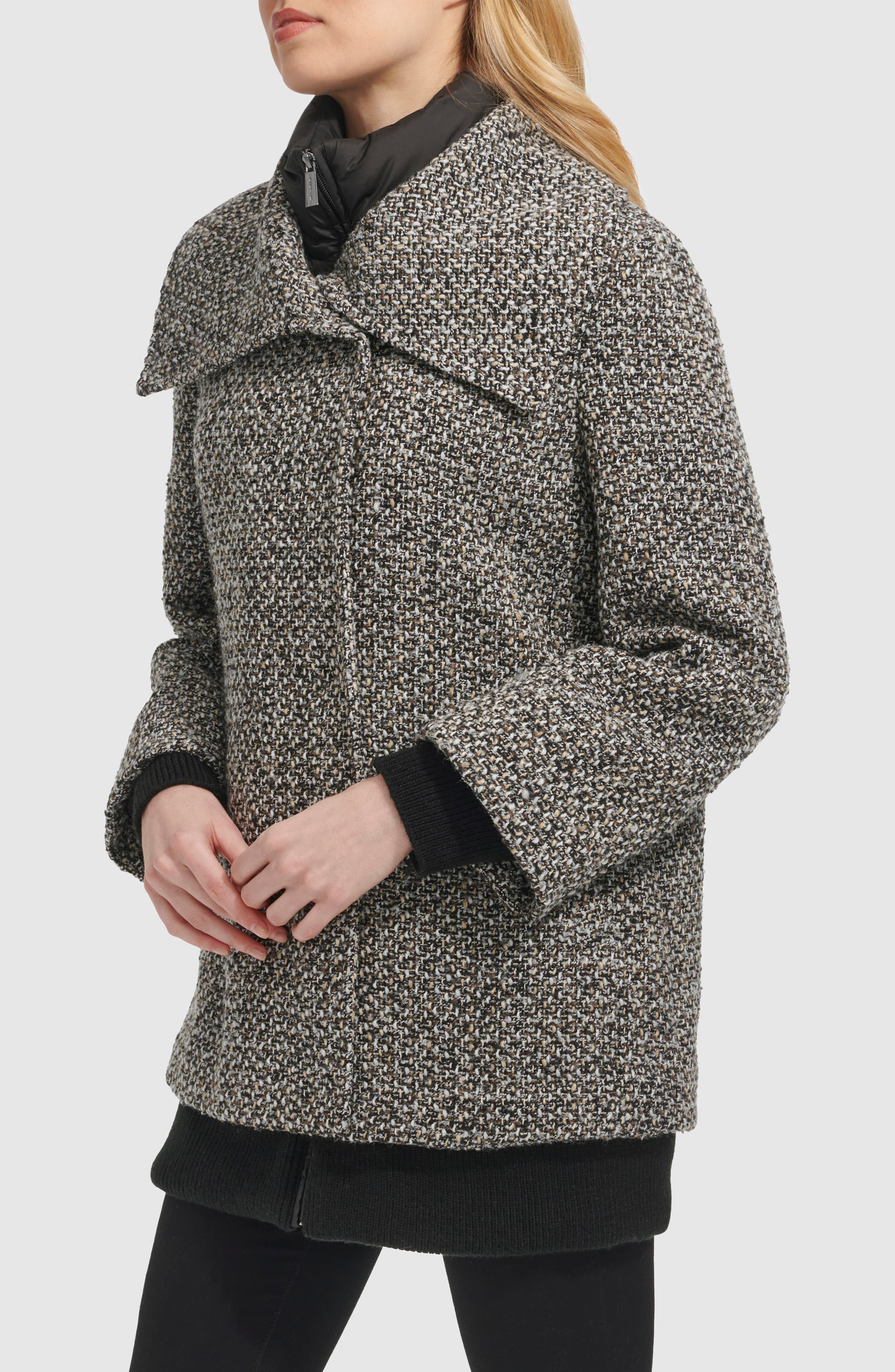 Kenneth Cole New York Wool Blend Tweed Coat with Quilted Insulated ...