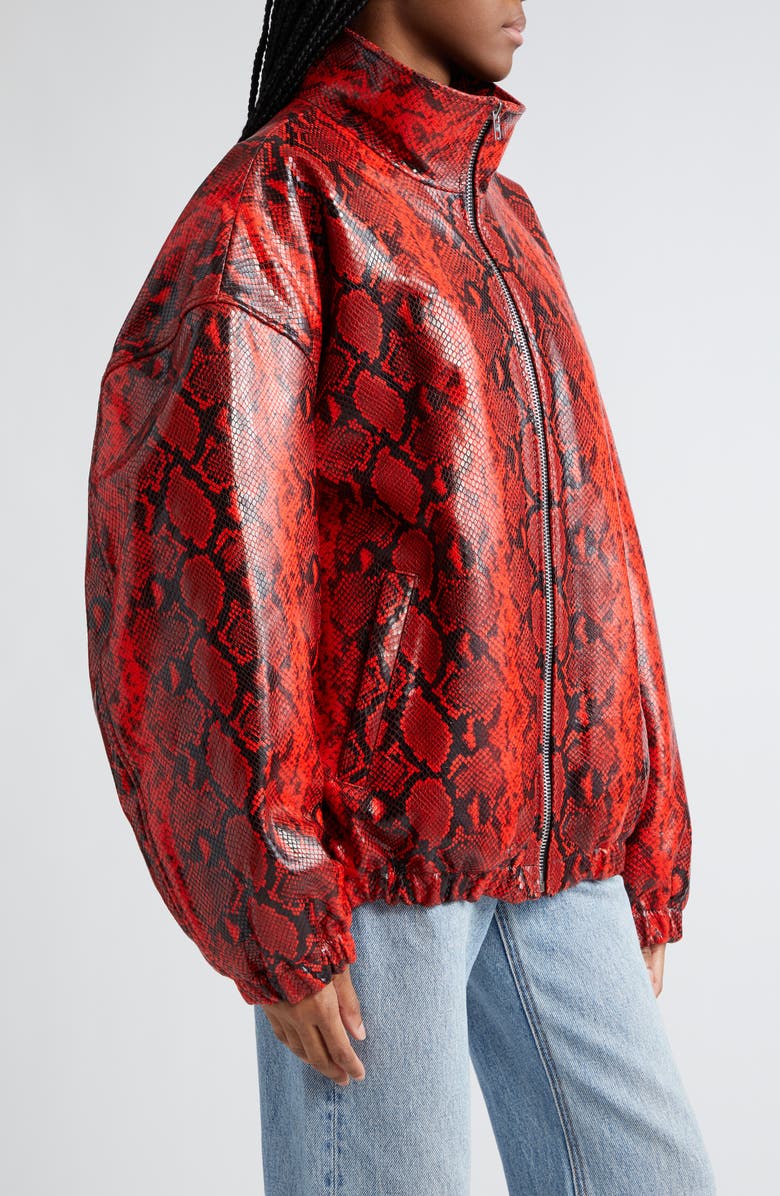 Alexander Wang Oversize Padded Snakeskin Embossed Leather Track Jacket ...