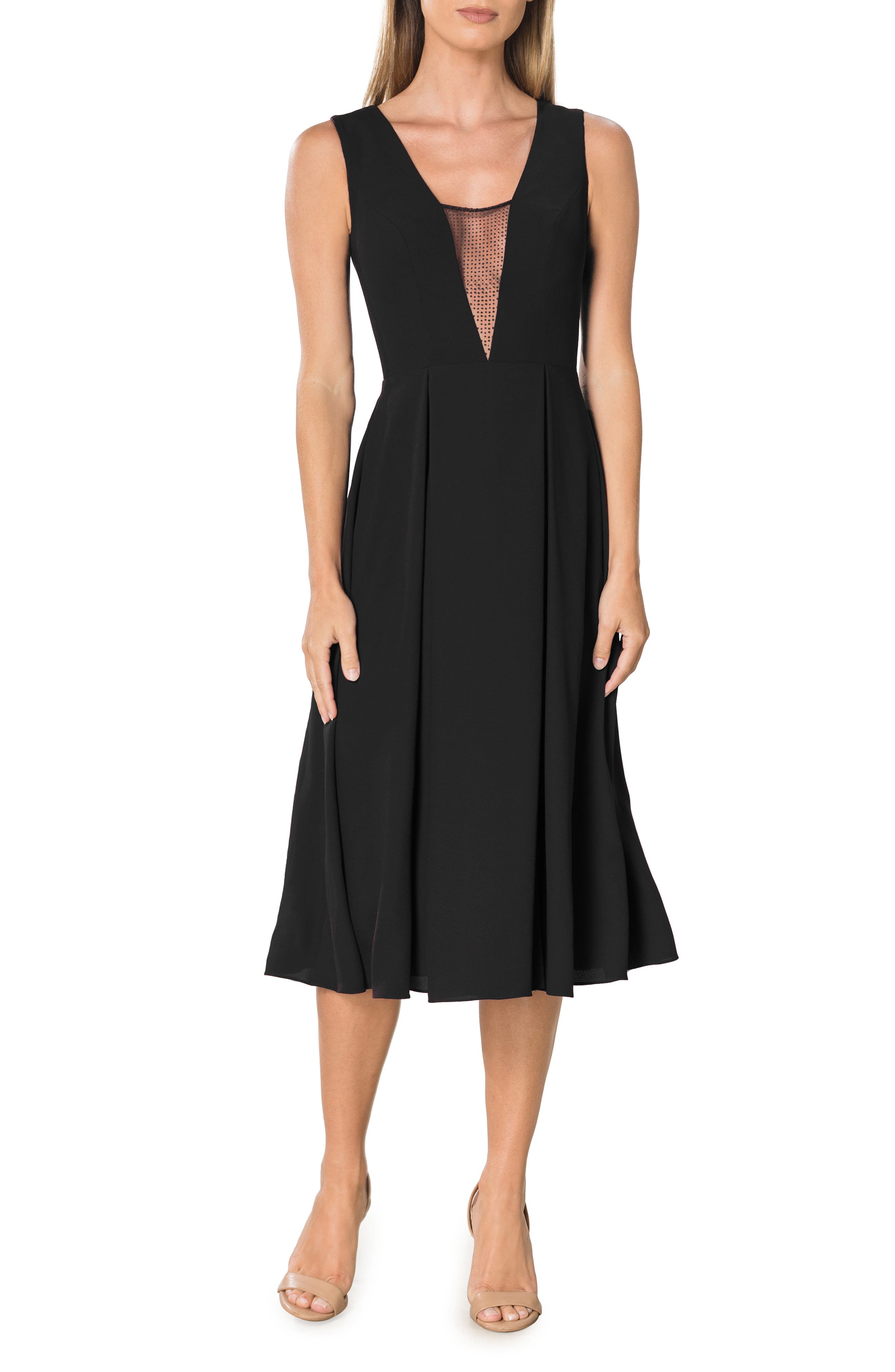 Dress the Population Eleni Illusion Neck Pleated Dress | Nordstromrack