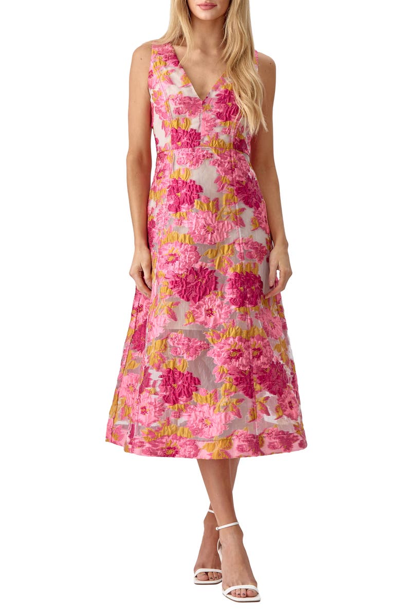 Adelyn Rae Agnes Floral Jacquard Midi Dress | Nordstrom