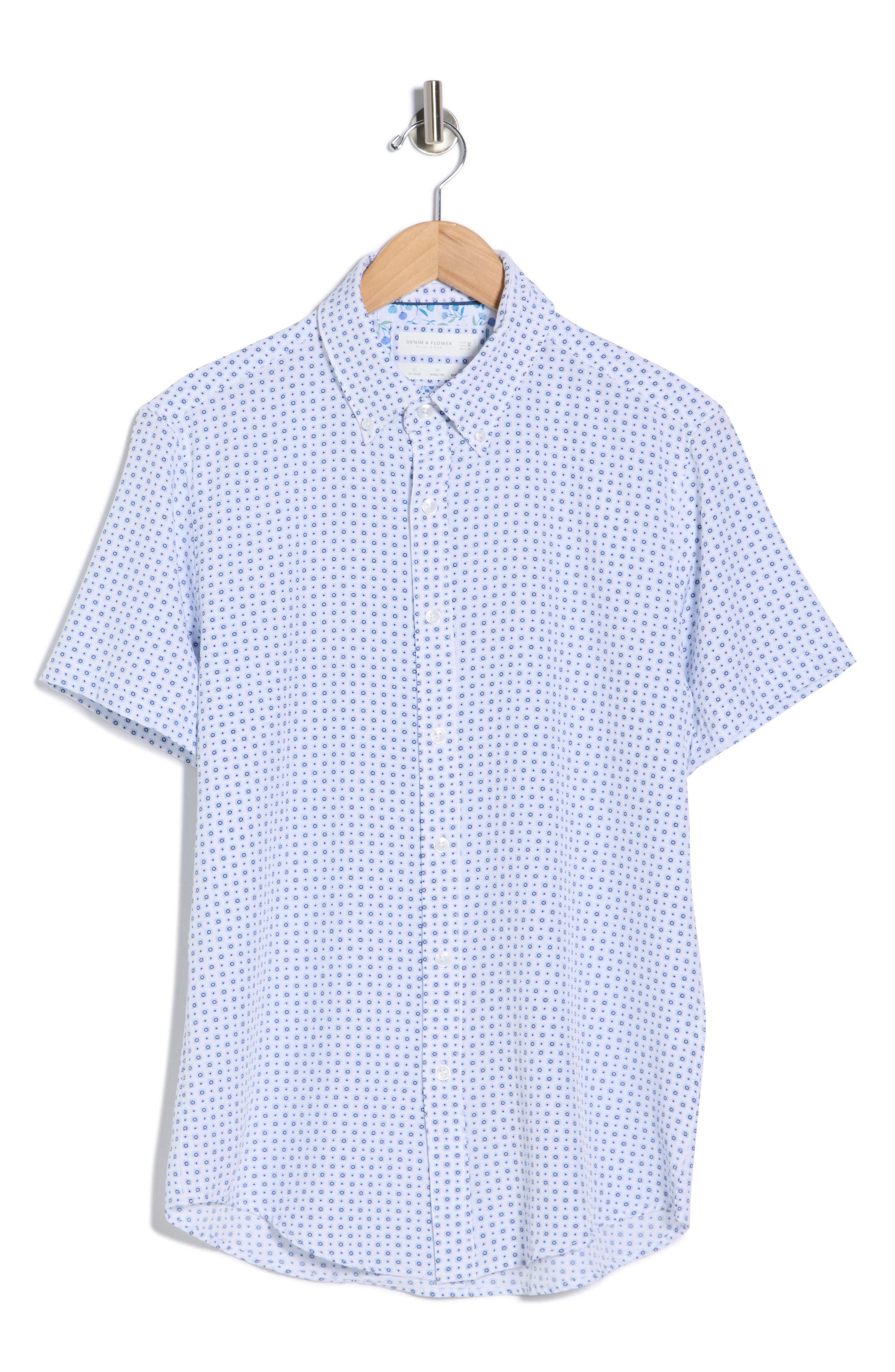 DENIM AND FLOWER Dressy Tech Geometric Print Short Sleeve Button-Up ...