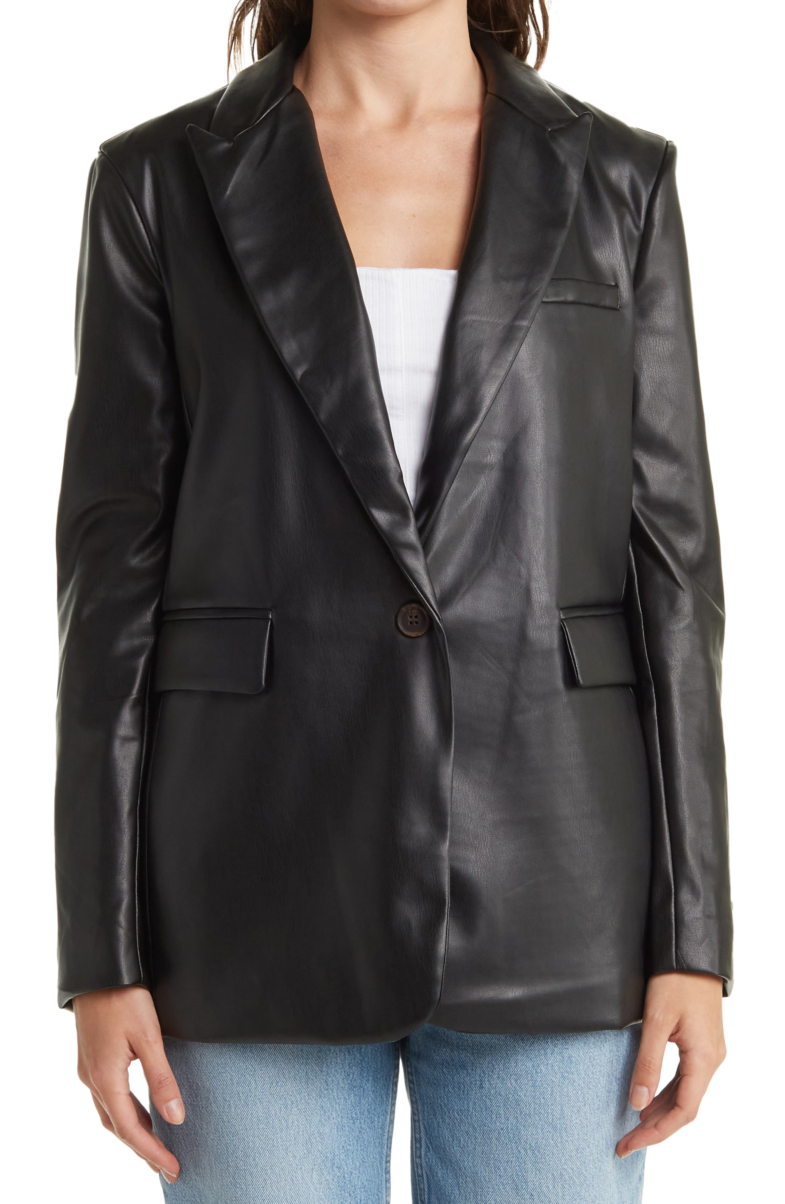 Sebby Faux Leather One-Button Peak Lapel Blazer | Nordstromrack