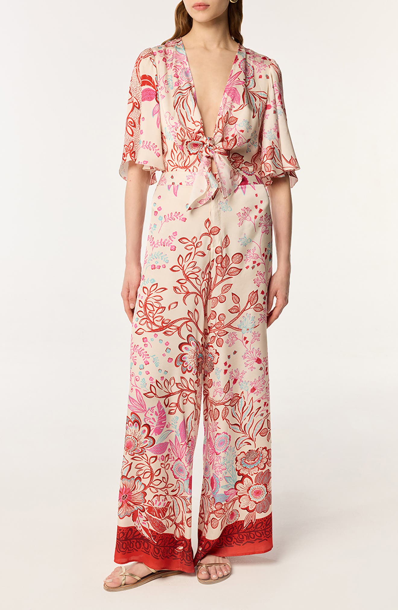 Poupette St Barth Celie Flutter Sleeve Wide Leg Jumpsuit | Nordstrom