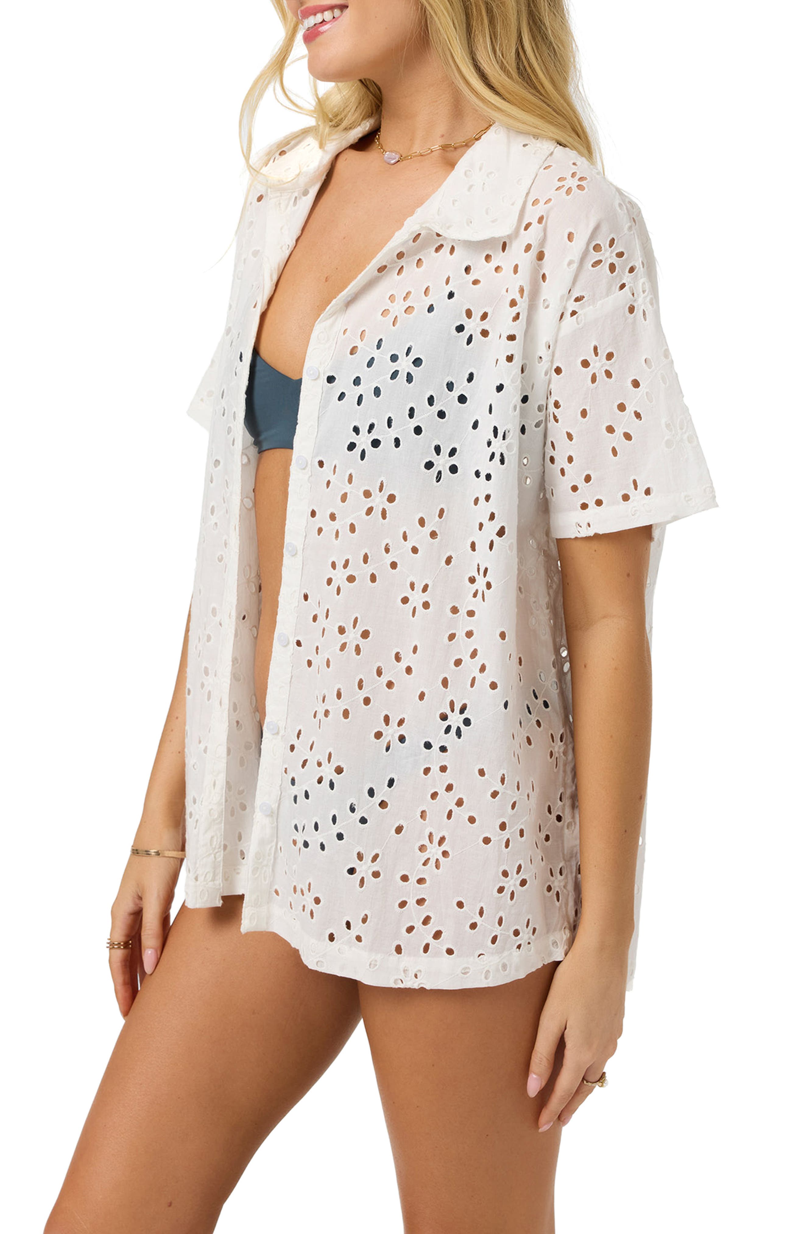 O'Neill Jenna Cotton Eyelet Cover-Up Shirt | Nordstrom