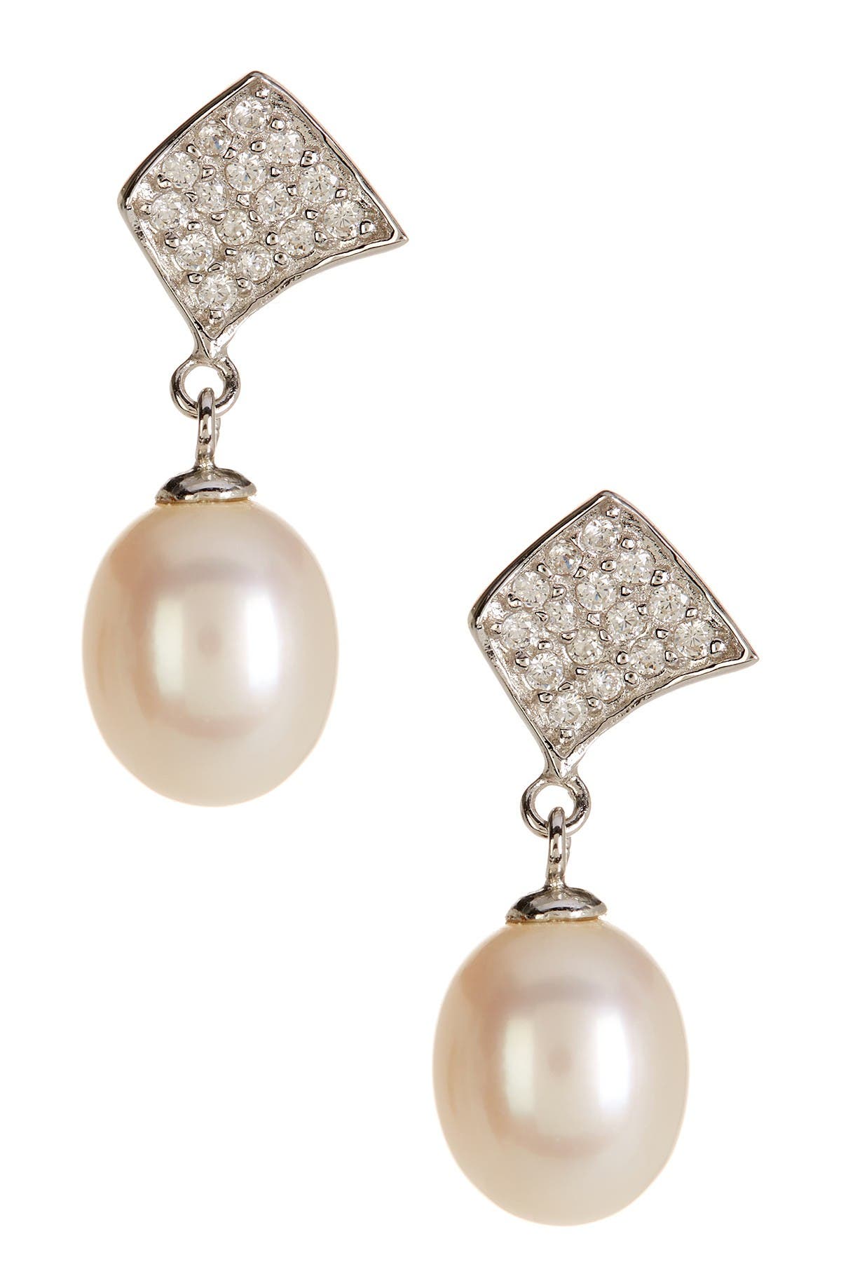 SPLENDID PEARLS CZ Shield & 7.5-8mm Freshwater Pearl Drop Earrings ...