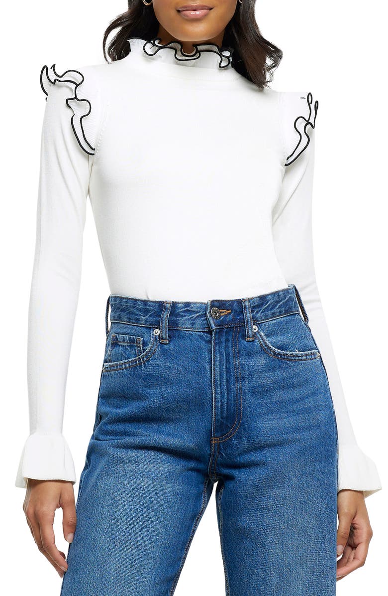 River Island Ruffle Mock Neck Long Sleeve Sweater | Nordstromrack