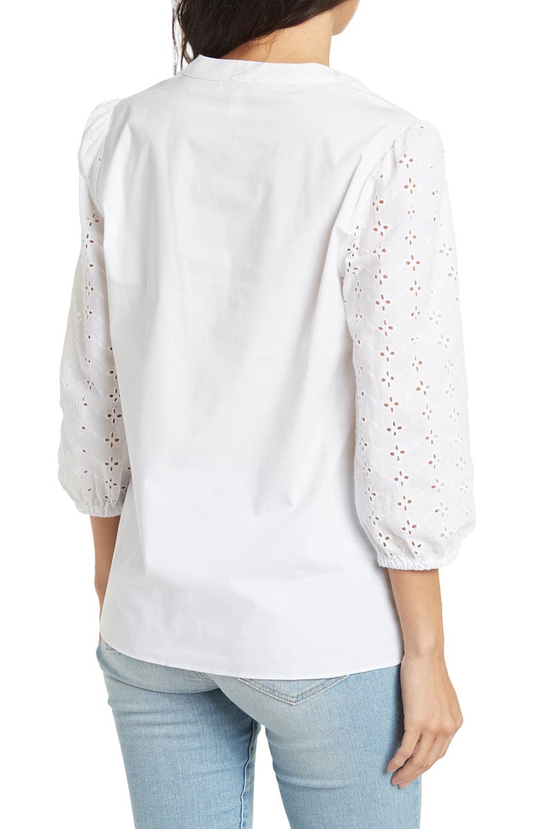 H HALSTON Embroidered Eyelet 3/4 Sleeve Blouse | Nordstromrack