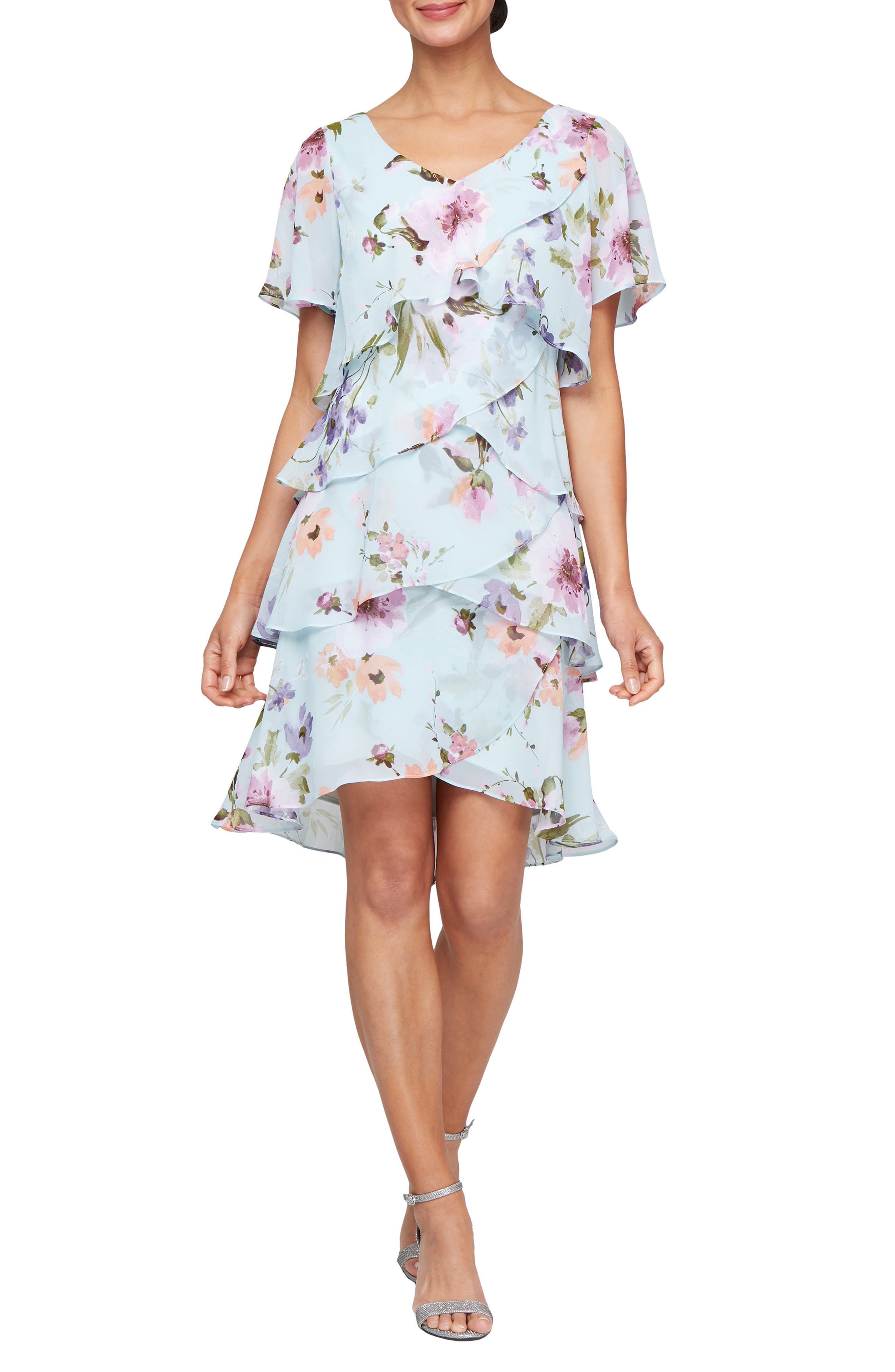 SL FASHIONS Floral V-Neck Tiered Minidress | Nordstromrack