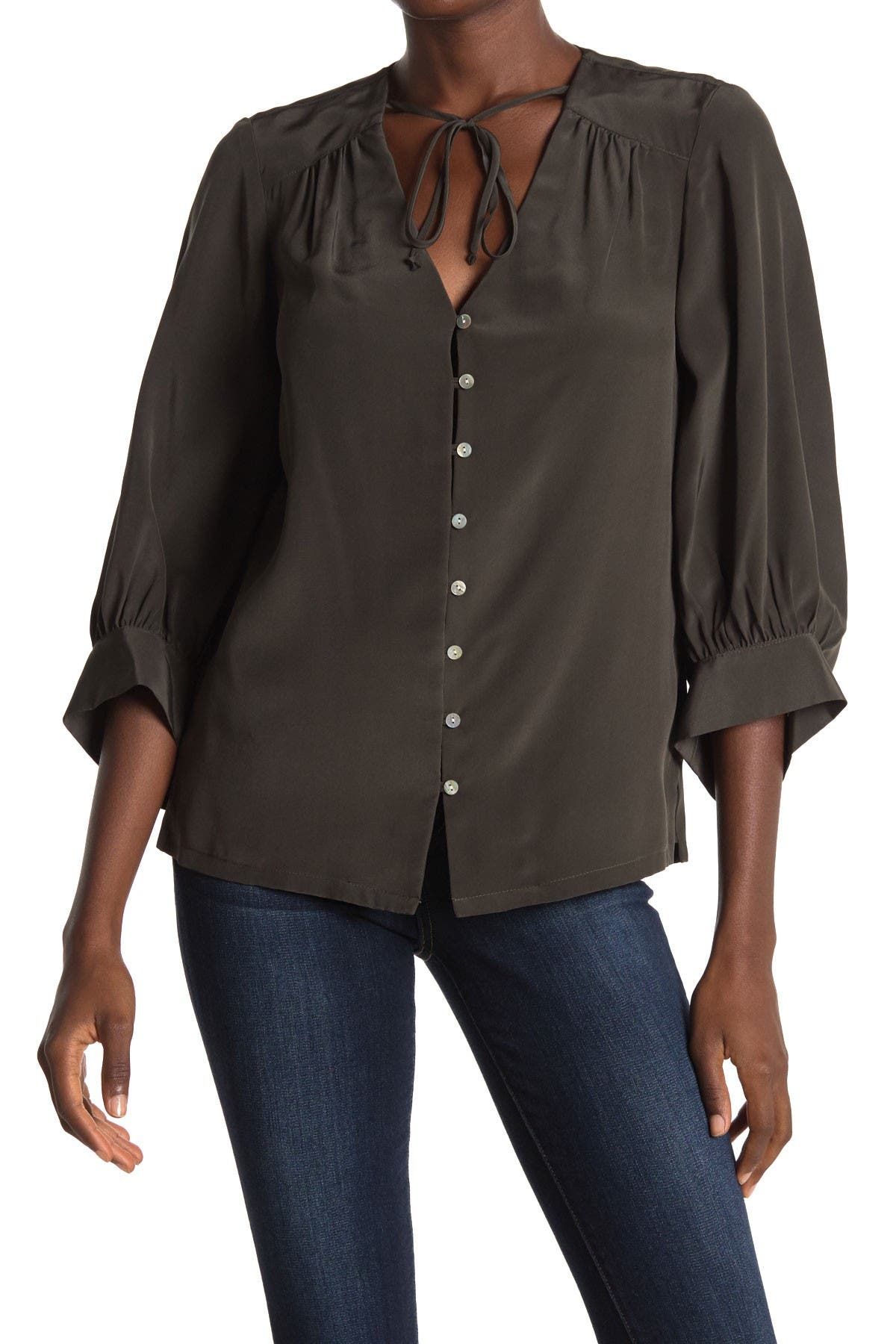 FIFTEEN TWENTY Tie Neck Silk 3/4 Sleeve Blouse | Nordstromrack