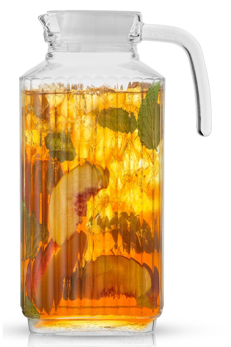 Beverage Serveware Glass Pitcher with Handle & 2 Lids - 60 oz ...