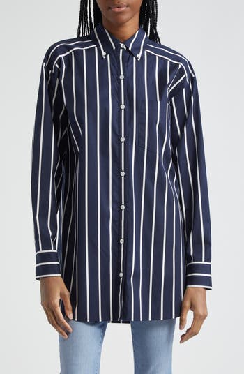 Veronica Beard Lloyd Stripe Long Sleeve Stretch Cotton Button-Down ...