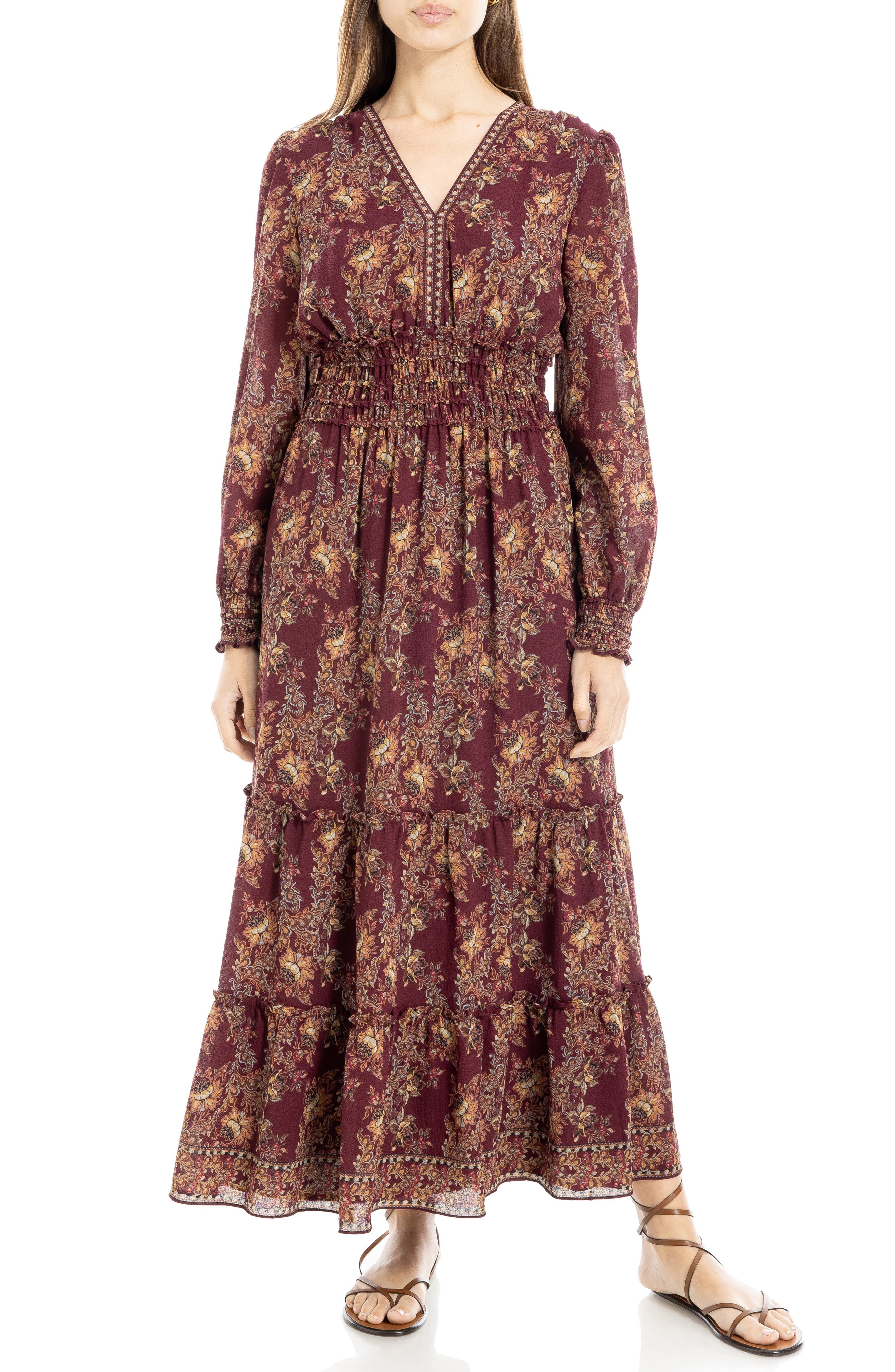 MAX STUDIO Long Sleeve Tiered Maxi Dress | Nordstromrack