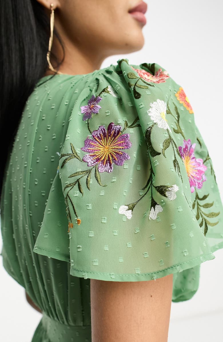 ASOS DESIGN Floral Embroidered Clip Dot Chiffon Maxi Dress | Nordstromrack