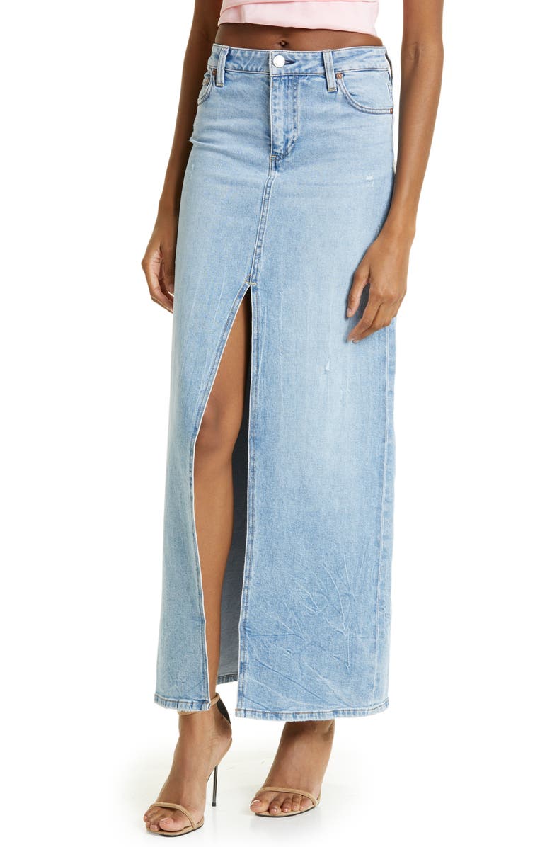 Alice + Olivia Rye Slit Cotton Denim Skirt | Nordstrom