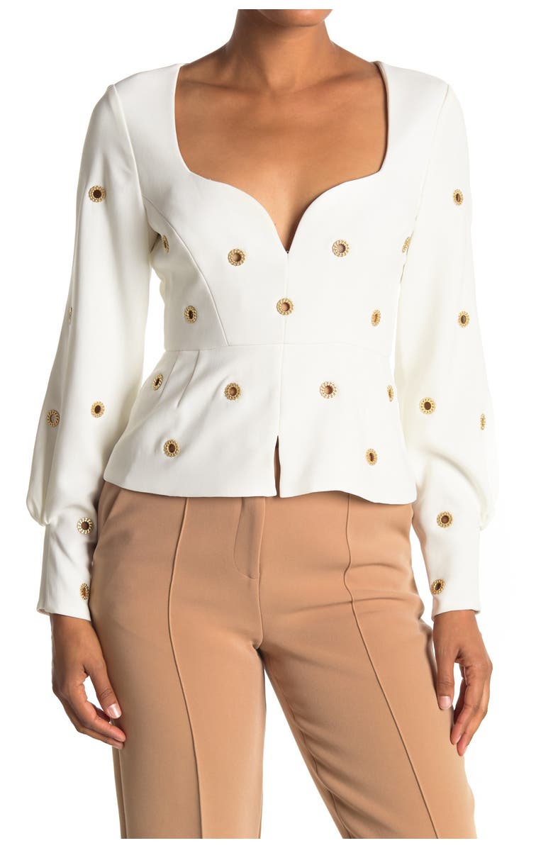 Simkhai Sweetheart Long Sleeve Grommet Peplum Top | Nordstromrack